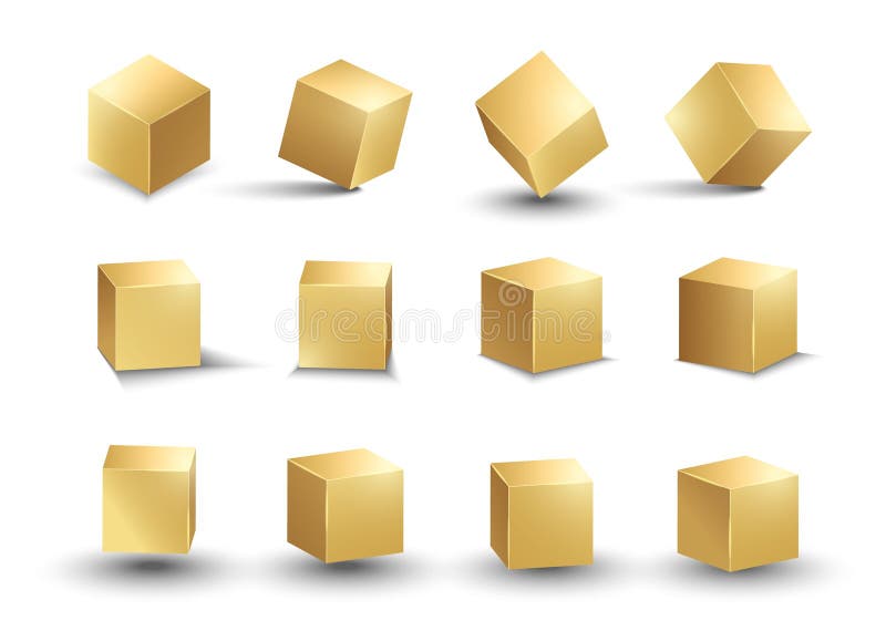 3d Gold Metallic Cube. Realistic Vector Geometric Shape Stock ...