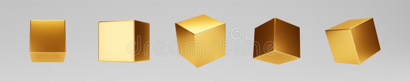 3d Gold Metallic Cube Isolated on Grey Background. Render a Rotating ...