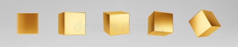 3d Gold Metallic Cube Isolated on Grey Background. Render a Rotating ...