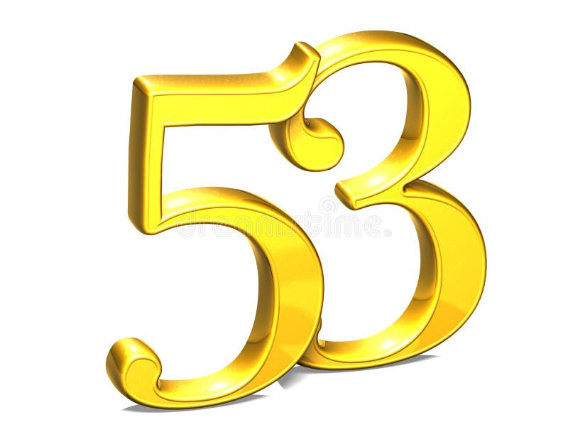 3D Gold Number Fifty-three on White Background Stock Illustration ...
