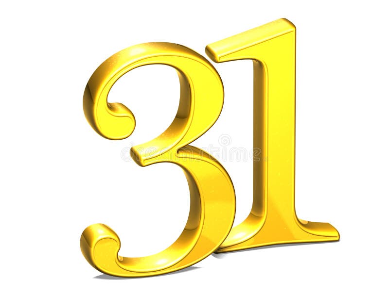 3D Gold Number Thirty-one on White Background Stock Illustration ...