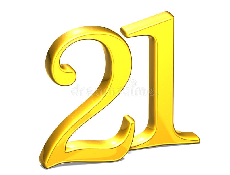 3D Gold Number Twenty-one on White Background Stock Illustration ...