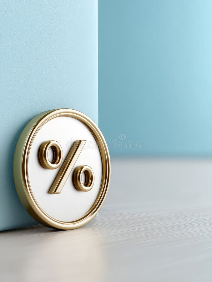 3D Gold Percentage Symbol Against a Blue Background Stock Image - Image of decor, discount ...