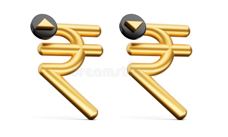 3d Gold Shiny Indian Rupee Symbol, Increase & Decrease Icon on White ...