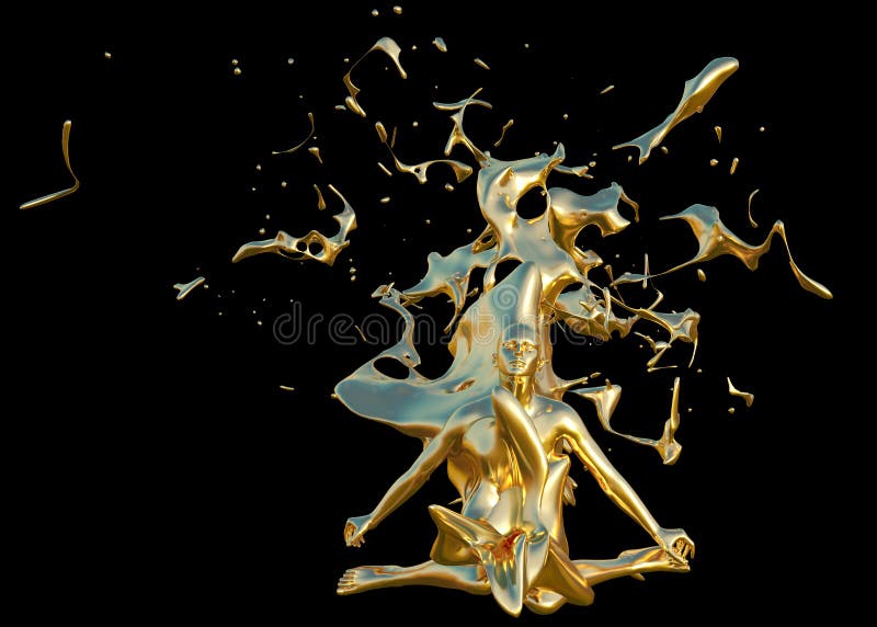 3D Gold splash and human stock illustration. Illustration of metaphor ...