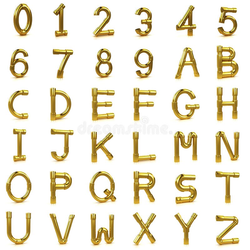 3d Gold Tubing Letters and Numbers Stock Illustration - Illustration of ...