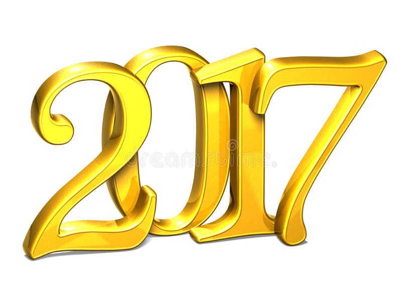 3D Gold Year 2017 on White Background Stock Illustration - Illustration ...