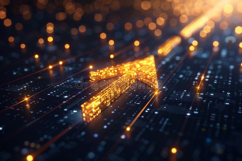 3D Golden Arrow Upwards Trajectory on a Screen with Virtual Effects ...