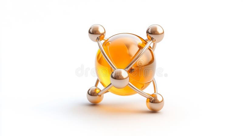 Golden Atom Model with Shiny Spheres on White Isolated Background Stock ...