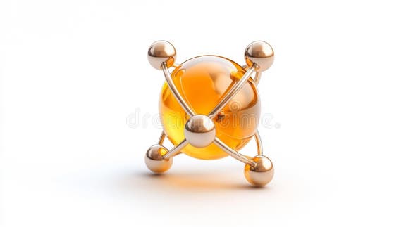 Golden Atom Model with Shiny Spheres on White Isolated Background Stock ...