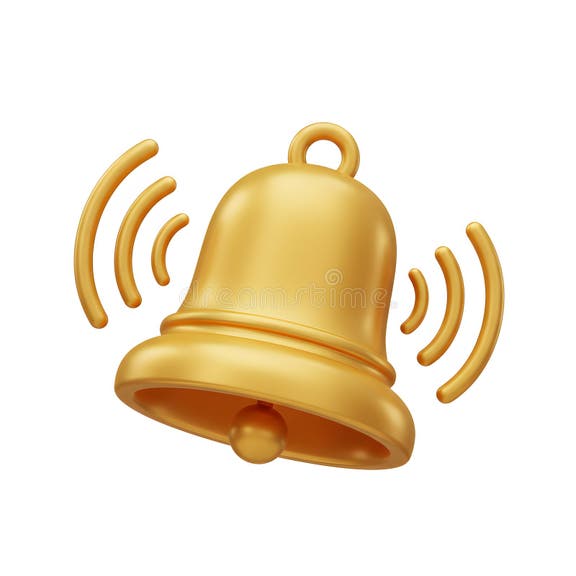 3D Golden Bell Notification Icon: Shiny Alert Symbol for App Design and ...