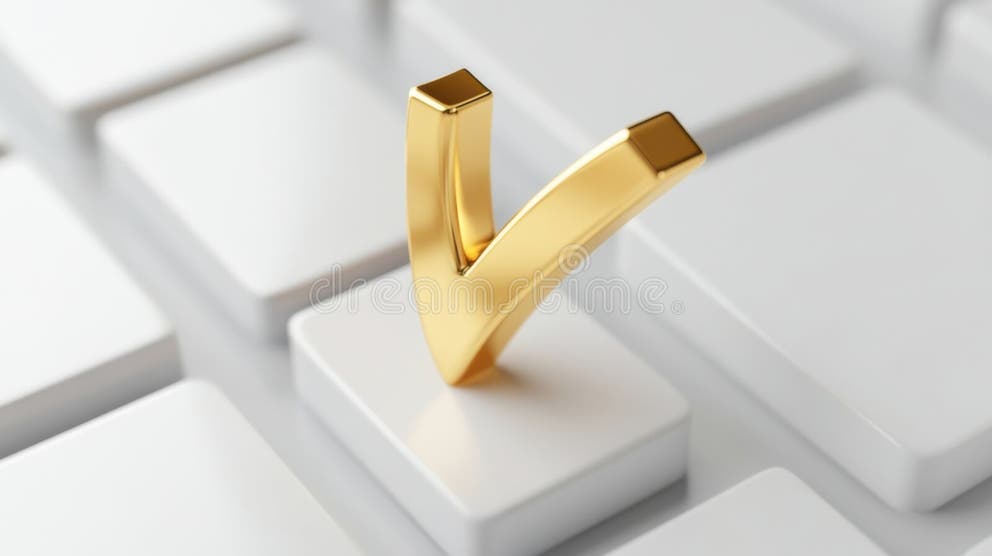3D Golden Checkmark Symbol Displayed on a Computer Keyboard Key ...