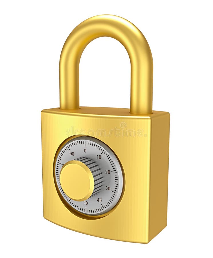3d Golden Code Padlock Isolated on White Background. High Resolution 3d ...