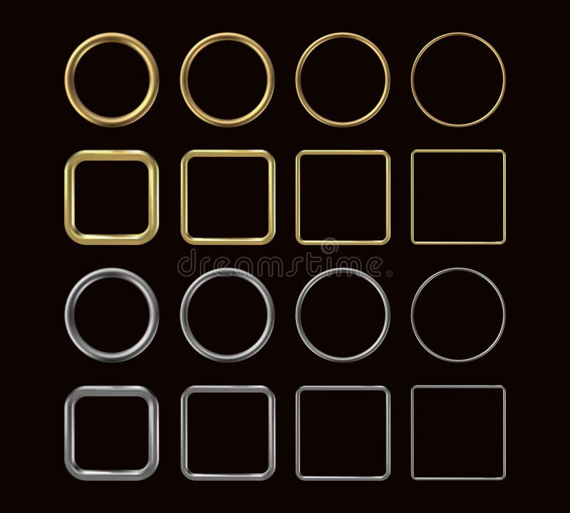 3d Golden Frames. Circular and Square Gold and Silver Shiny Border ...