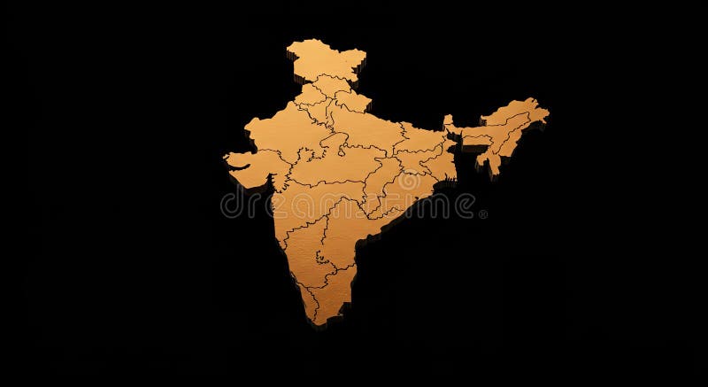 3D Golden Map of India: a Stunning Visual Representation Stock ...
