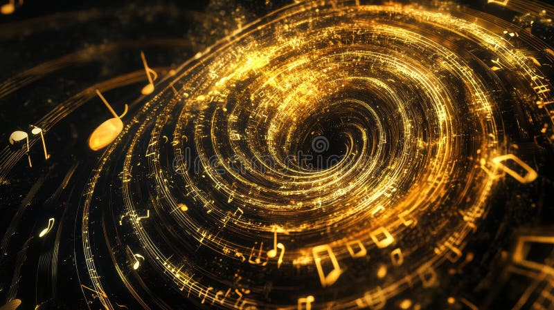 3D Golden Music Notes Swirling in a Spiral Design Creating a ...
