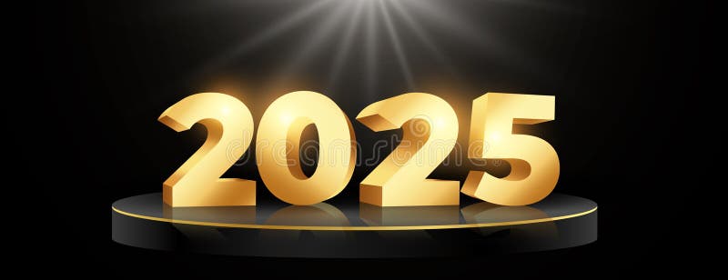 3d Golden 2025 New Year Banner with Empty Podium Stand Stock Vector ...