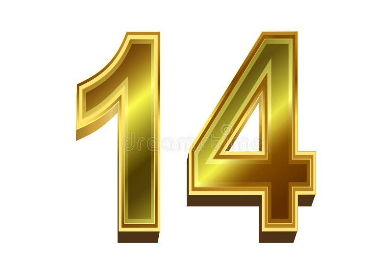 3d Golden Number 14 Geïsoleerd Op Witte Achtergrond Vector Illustratie ...