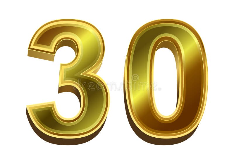 3d Golden Number 30 Isolated on White Background Stock Vector ...