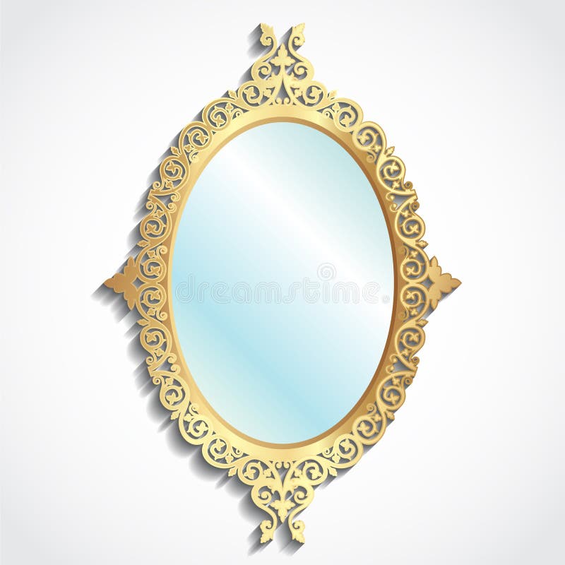 3d Golden Ornamental Frame Mirror on White Background Stock Vector ...