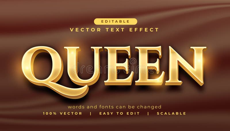 3d Golden Queen Editable Text Effect Stock Illustration - Illustration ...