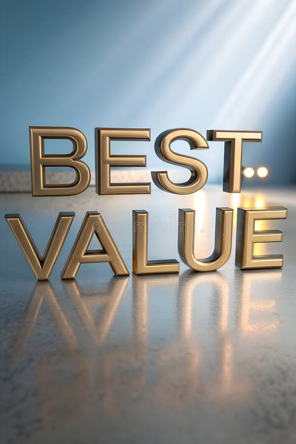 3D Golden Text Best Value on a Reflective Surface Under Dramatic ...