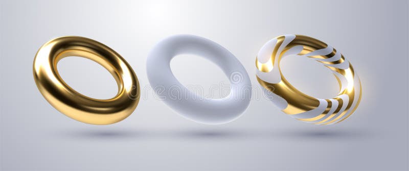 3d Golden and White Geometric Ring Shapes Collection Stock Vector ...