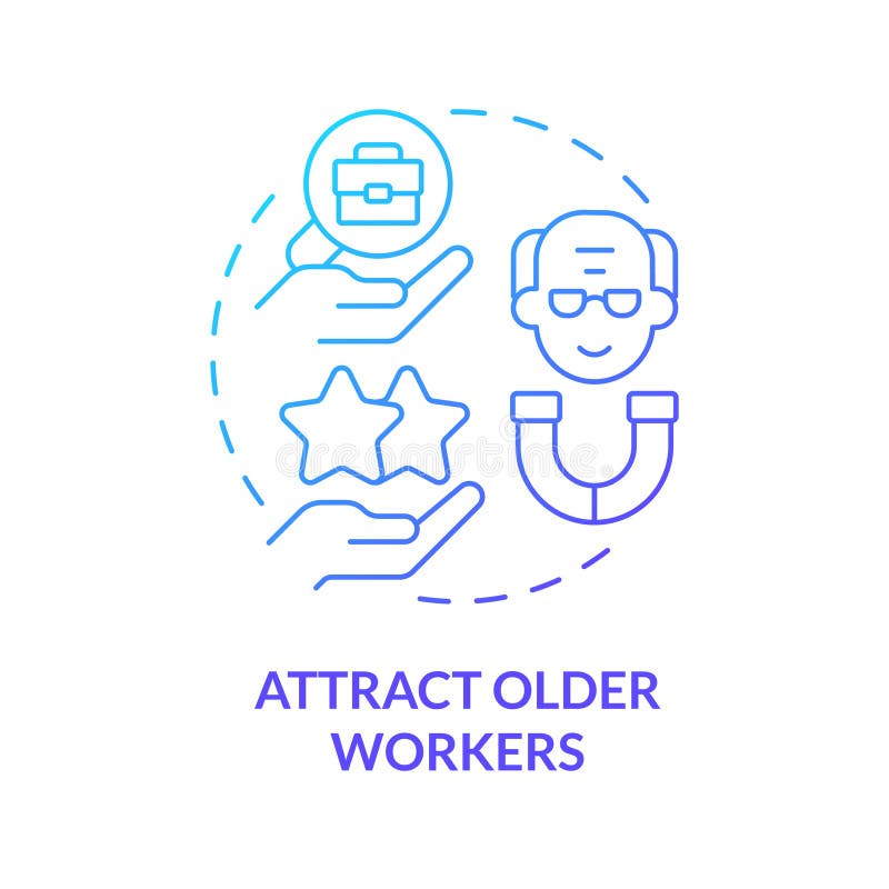 2D Gradient Attract Older Workers Thin Line Concept Stock Vector ...