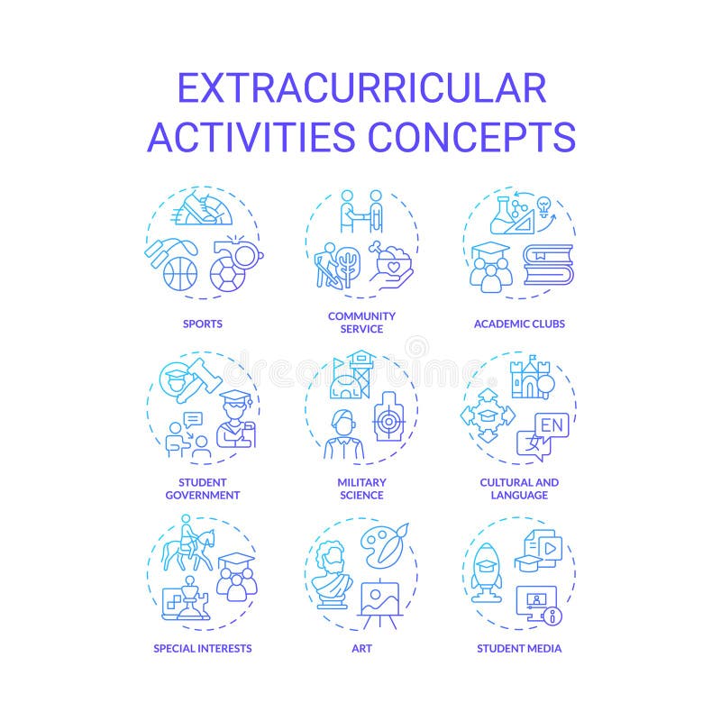 2D Gradient Icon Set Representing Extracurricular Activities Stock ...