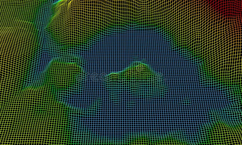 3D Gradient Neon Grid Terrain Stock Illustration - Illustration of ...