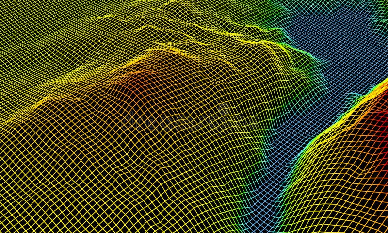 3D Gradient Neon Grid Terrain Stock Illustration - Illustration of ...