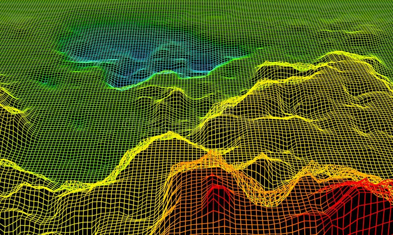 3D Gradient Neon Grid Terrain Stock Illustration - Illustration of ...