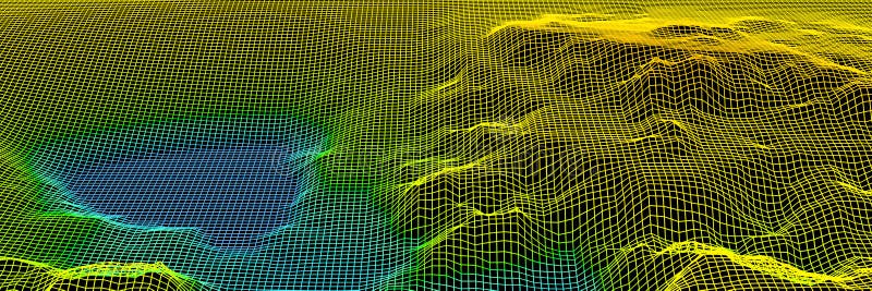 3D Gradient Neon Grid Terrain Stock Illustration - Illustration of ...