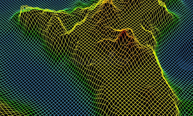 3D Gradient Neon Grid Terrain. Scientific Generated Data Stock ...