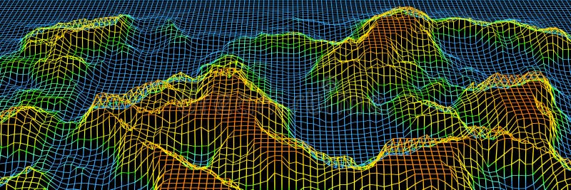 3D Gradient Neon Grid Terrain. Scientific Generated Data Stock ...