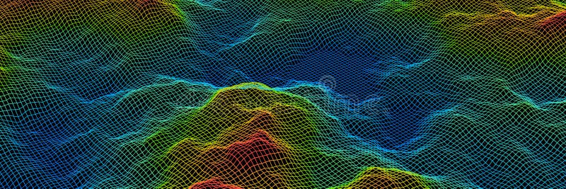 3D Gradient Topographic Grid Terrain Stock Illustration - Illustration ...