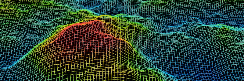 3D Gradient Topographic Grid Terrain Stock Illustration - Illustration ...