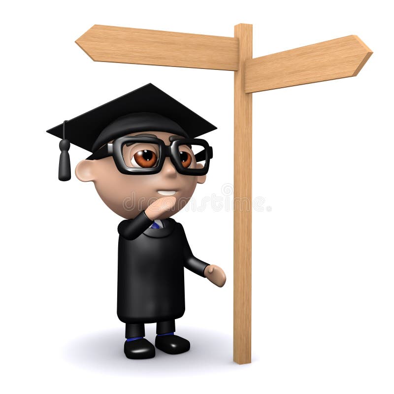 3d Graduate Looks at the Road Sign Stock Illustration - Illustration of ...