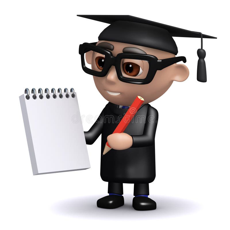 3d Graduate with Notepad and Pencil Stock Illustration - Illustration ...