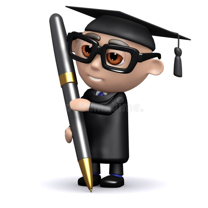 3d Graduate Writing with a Pen Stock Illustration - Illustration of ...