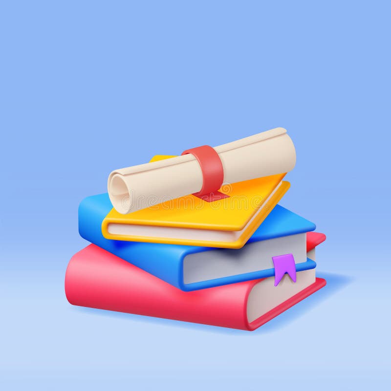 3D Graduation Diploma and Stack of Books Stock Vector - Illustration of ...