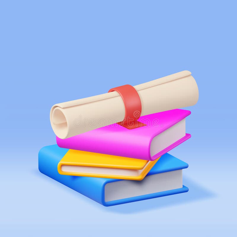 3D Graduation Diploma and Stack of Books Stock Vector - Illustration of ...