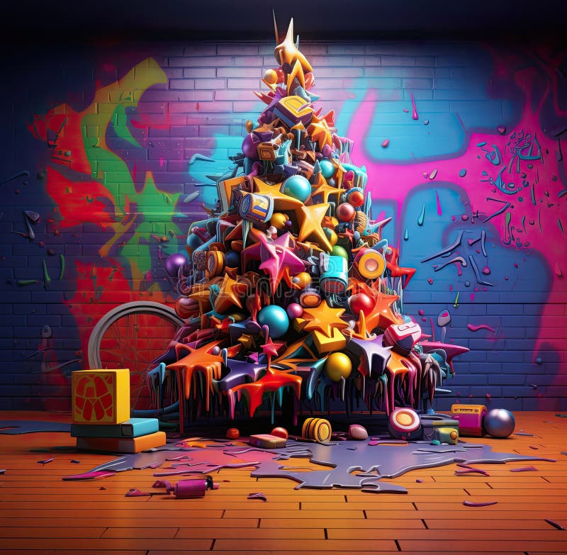 3d Graffiti of Decorated Christmas Tree Stock Illustration ...