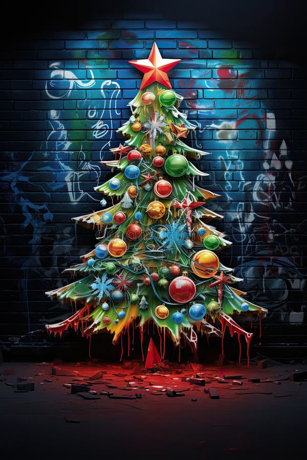 3d Graffiti of Decorated Christmas Tree Stock Illustration ...
