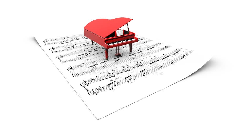 3D Grand Piano Model on a Partition Sheet Stock Illustration ...