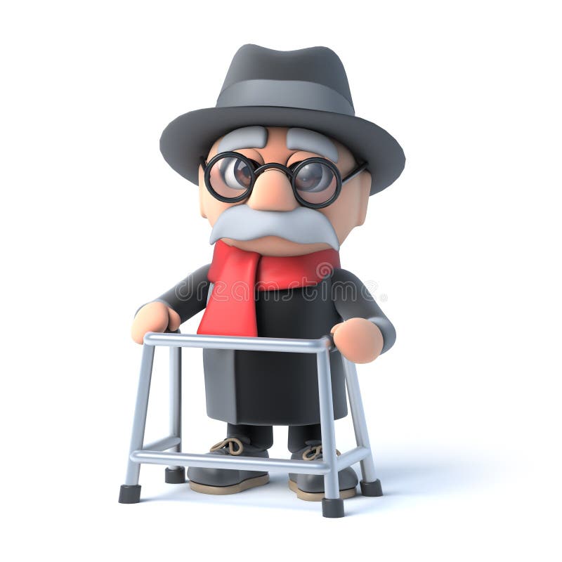 3d Grandpa with His Walking Frame Stock Illustration - Illustration of ...