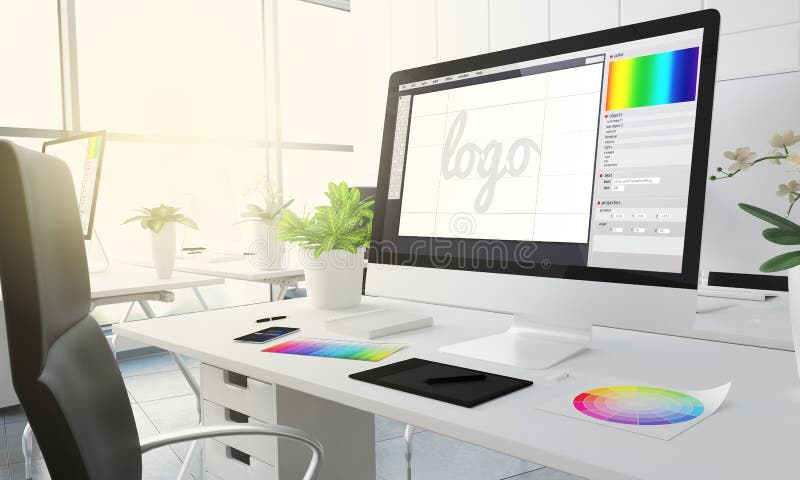 3d graphic design studio stock illustration. Illustration of workplace ...