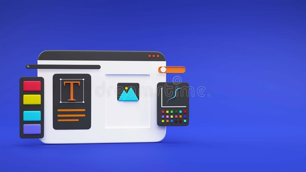 3D Graphic Designing Screen Against Blue Background and Copy Stock ...