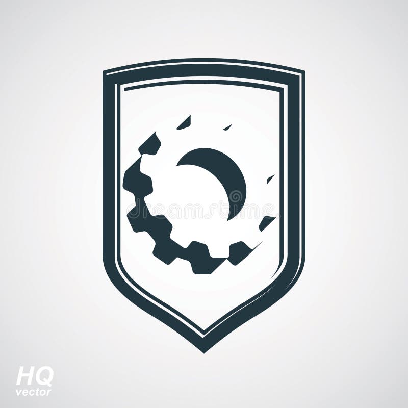 3d Graphic Gear Symbol on Shield, Heraldic Stock Vector - Illustration ...