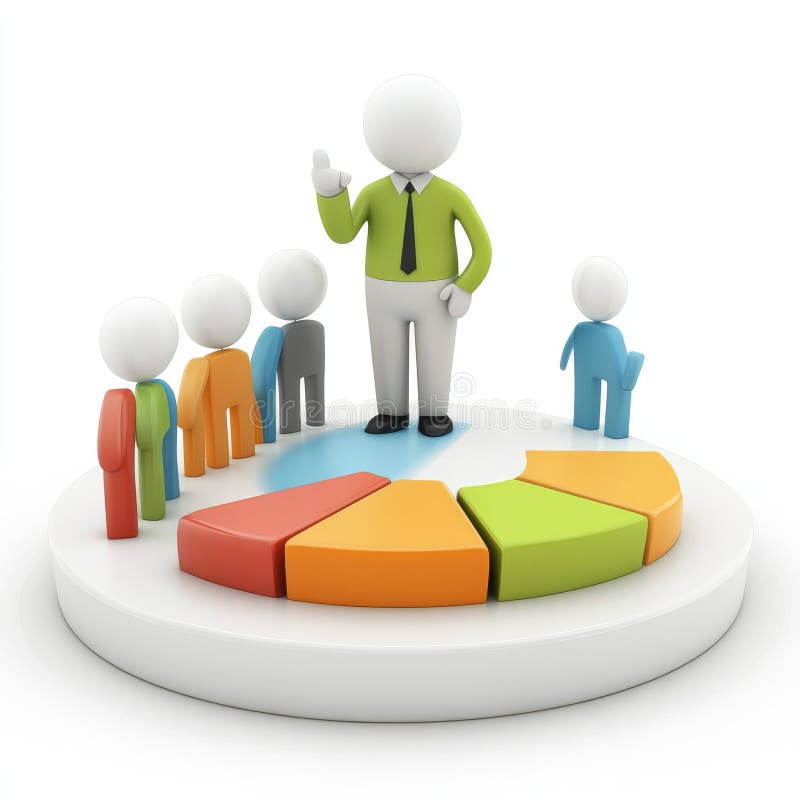 Business Presentation: Leader Addressing Diverse Team with Pie Chart ...